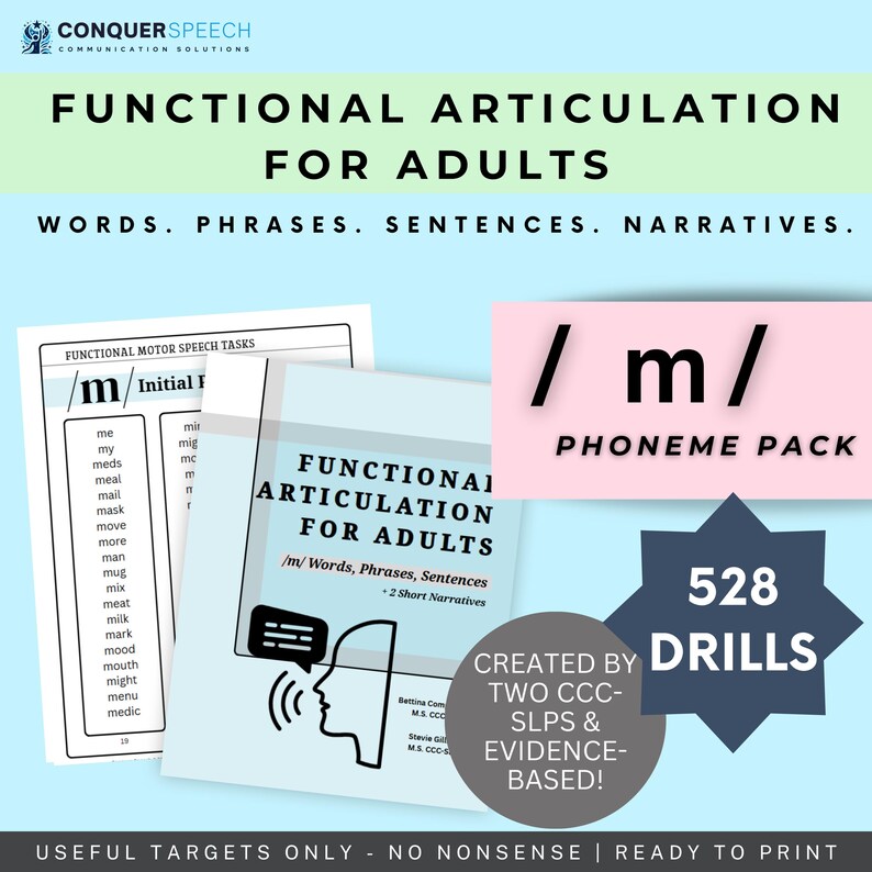 Adult Functional Articulation Therapy Pack /m/ Speech Drills (PDF ...