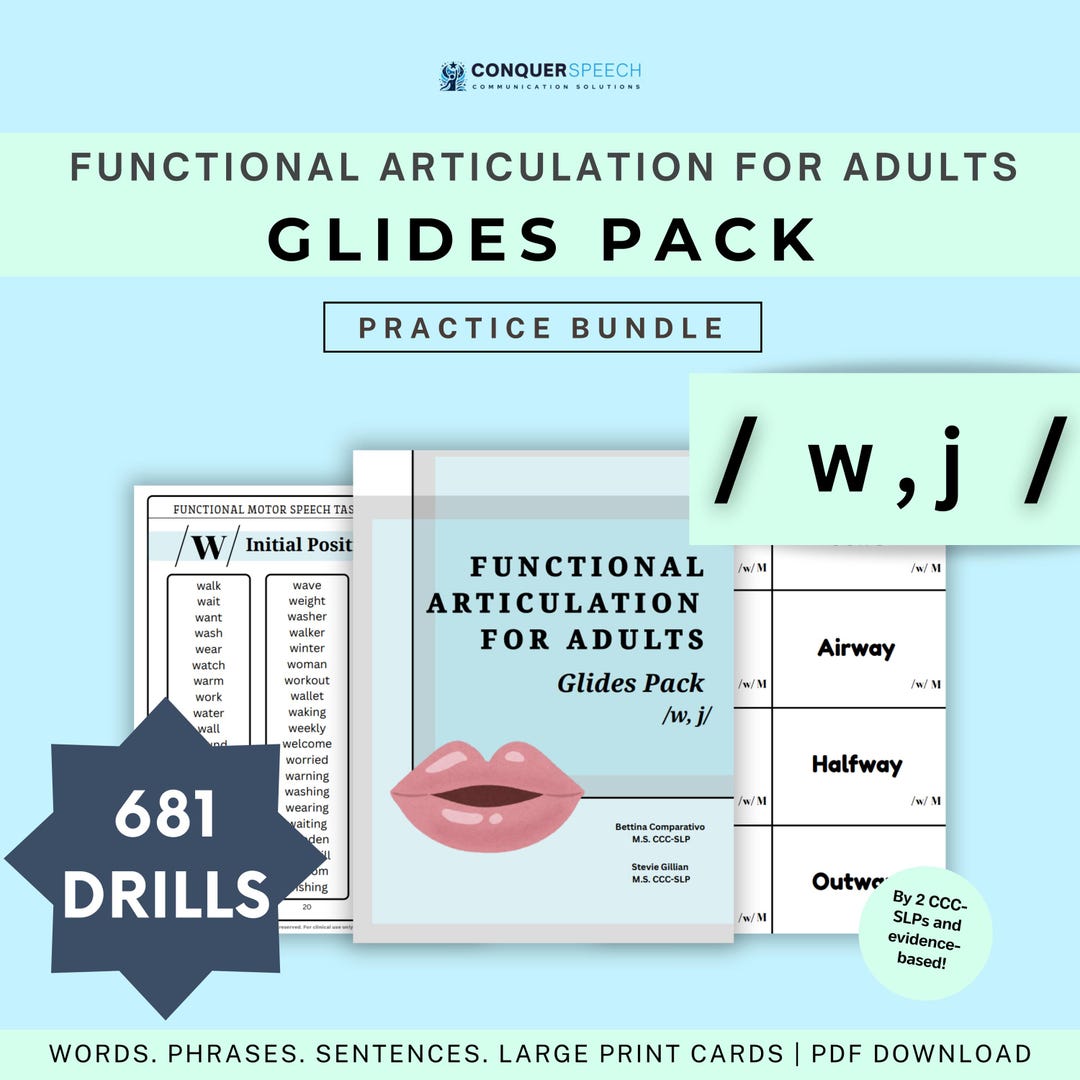 Adult Glides Functional Articulation Therapy Pack /w, J/ Speech Drills ...