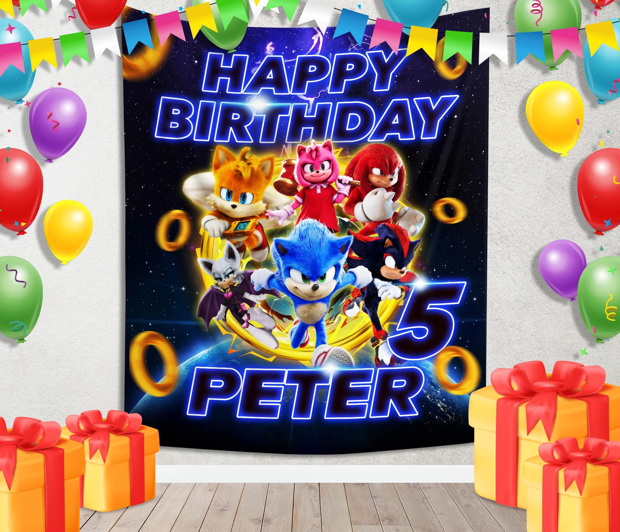 Sonic Birthday Party Backdrop/sonic Hedgehog 3 Birthday Banner/custom ...