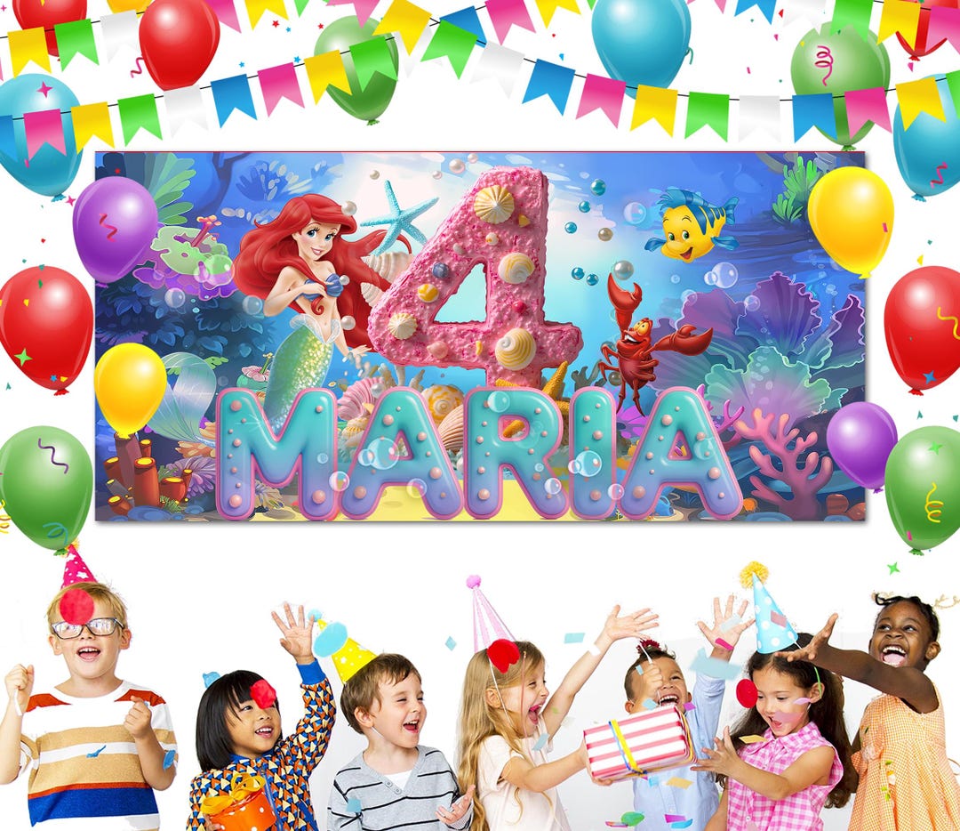 Custom 3D Little Mermaid Birthday Backdrop, Little Mermaid Birthday ...