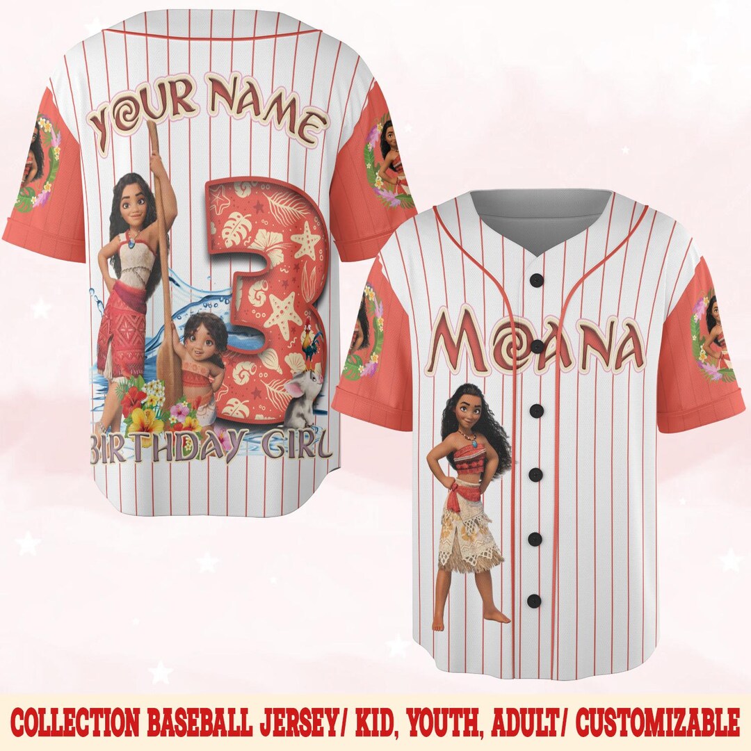 Custom Disney Princess Moana Baseball Jersey, Custom Moana Baseball ...