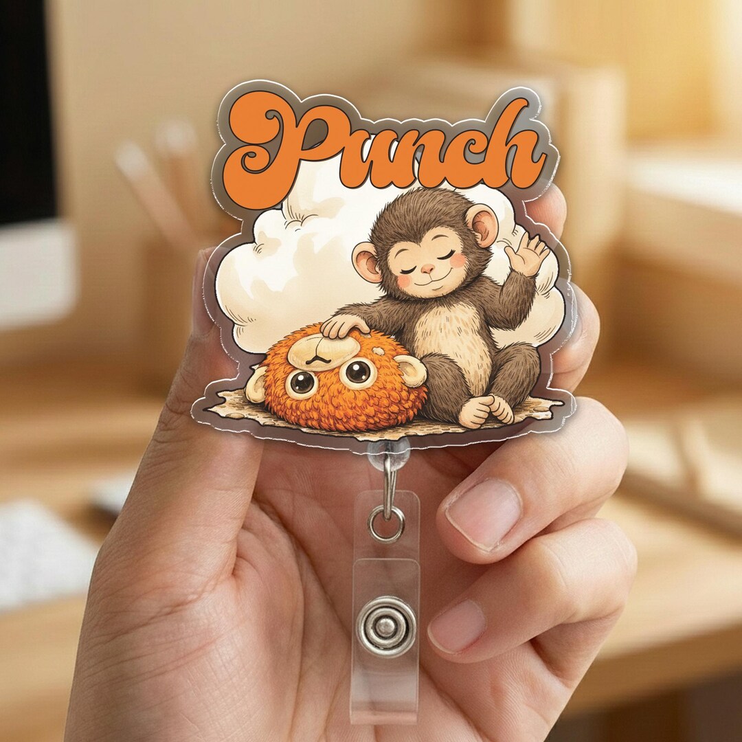 Punch Baby Monkey Badge Reel, Retractable ID Holder, Small but Brave ...