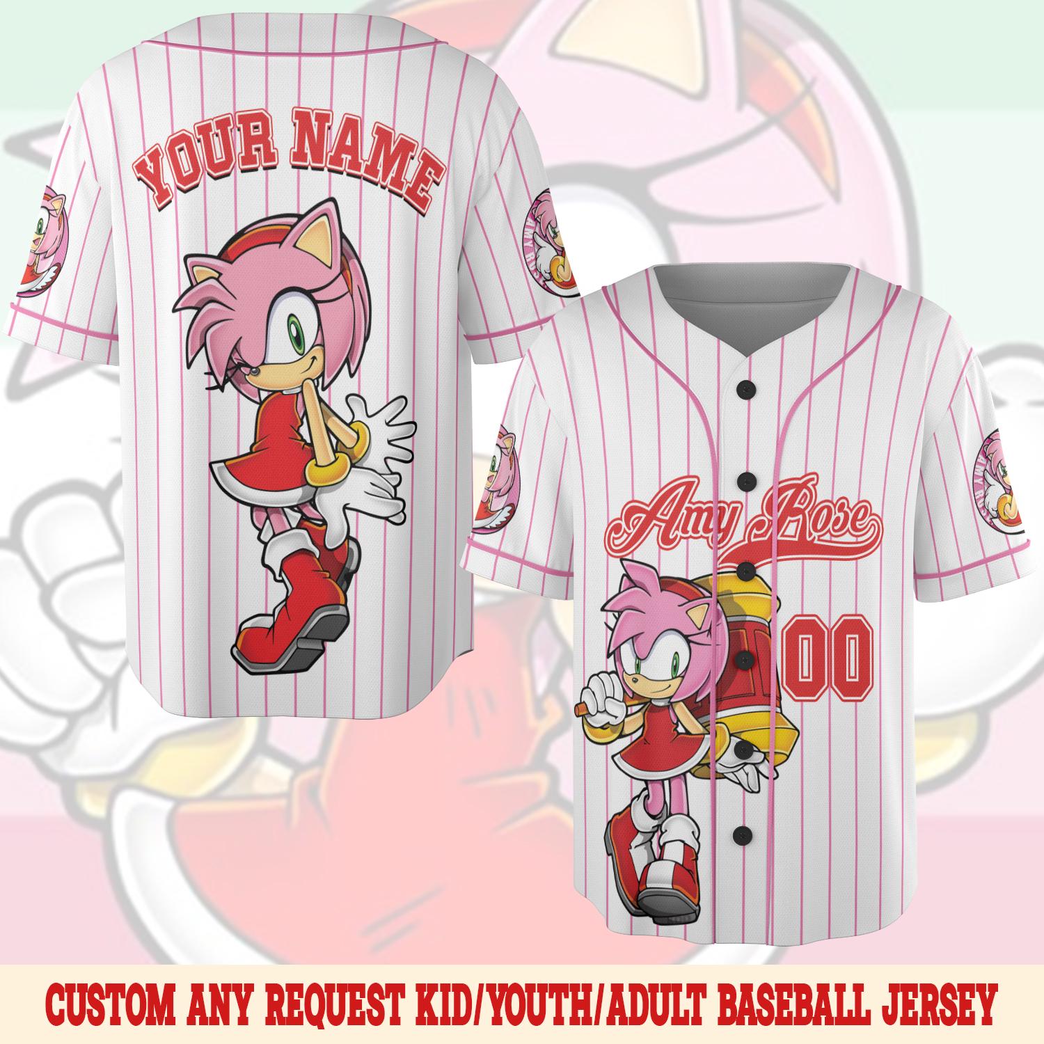 Personalized Amy Rose the Hedgehog Baseball Jersey, Personalized Sonic ...