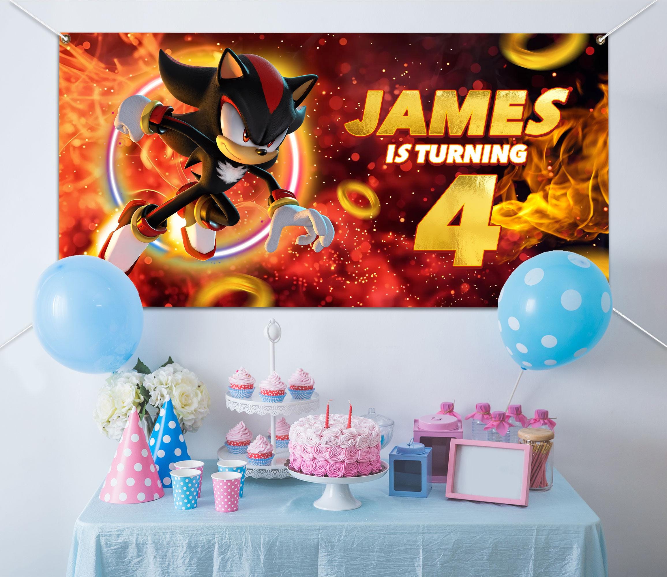 Sonic Birthday Party Backdrop/shadow Hedgehog Birthday Banner/custom ...
