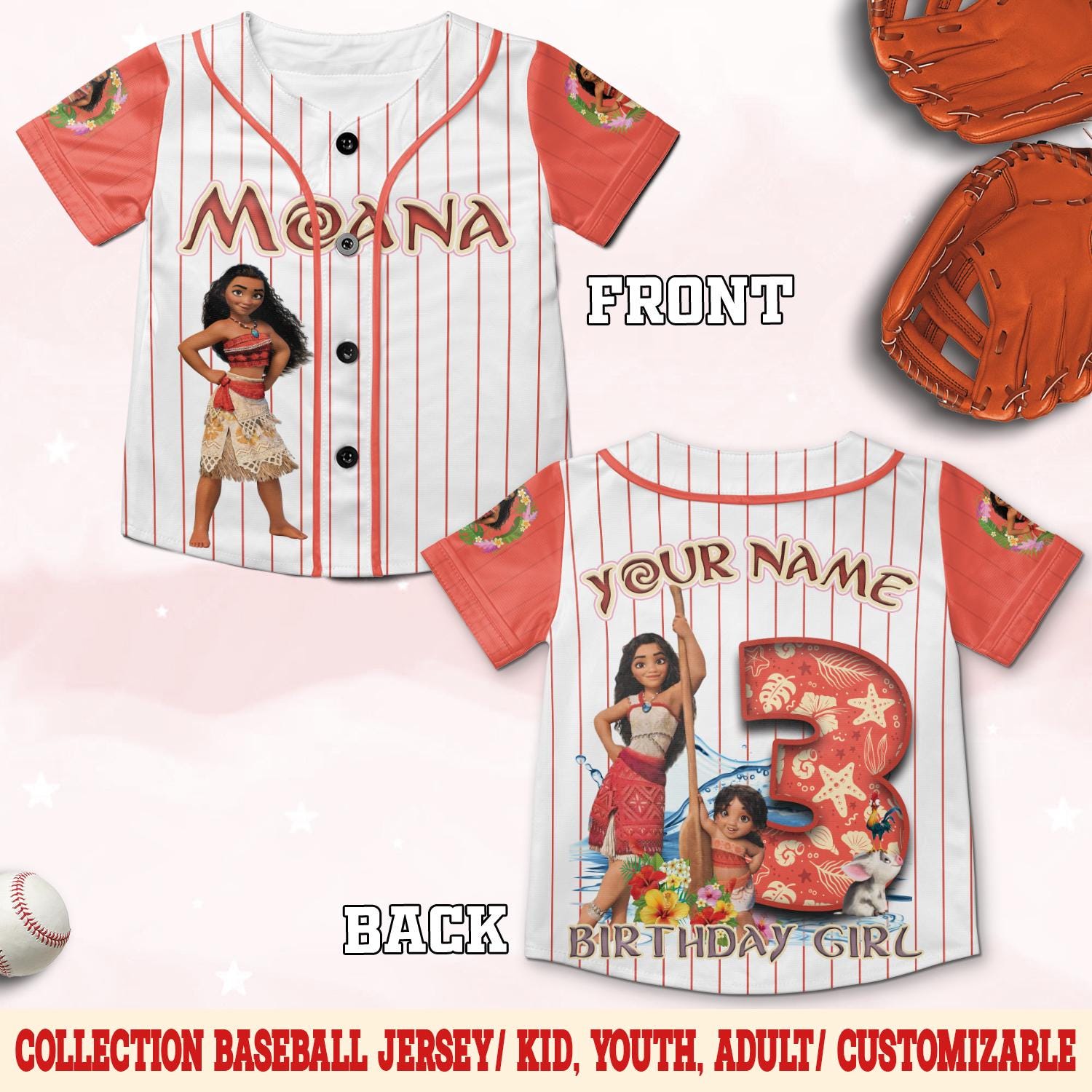 Custom Disney Princess Moana Baseball Jersey, Custom Moana Baseball ...