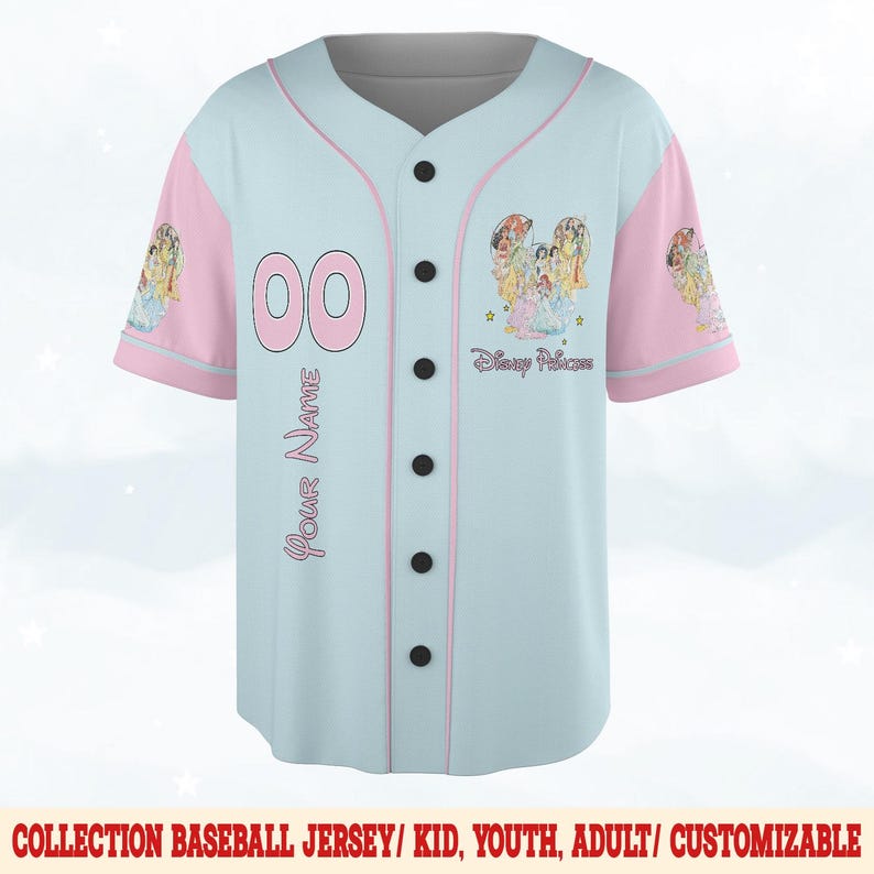 Disney Princess Baseball Jersey, Personalized Name Princess Jersey Kids ...