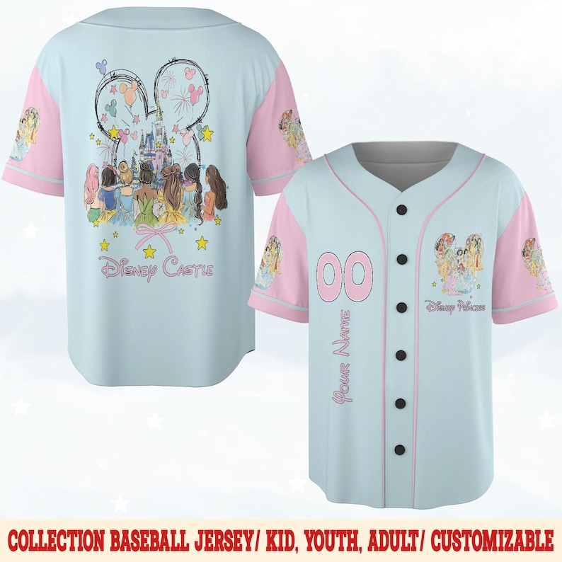 Disney Princess Baseball Jersey, Personalized Name Princess Jersey Kids ...