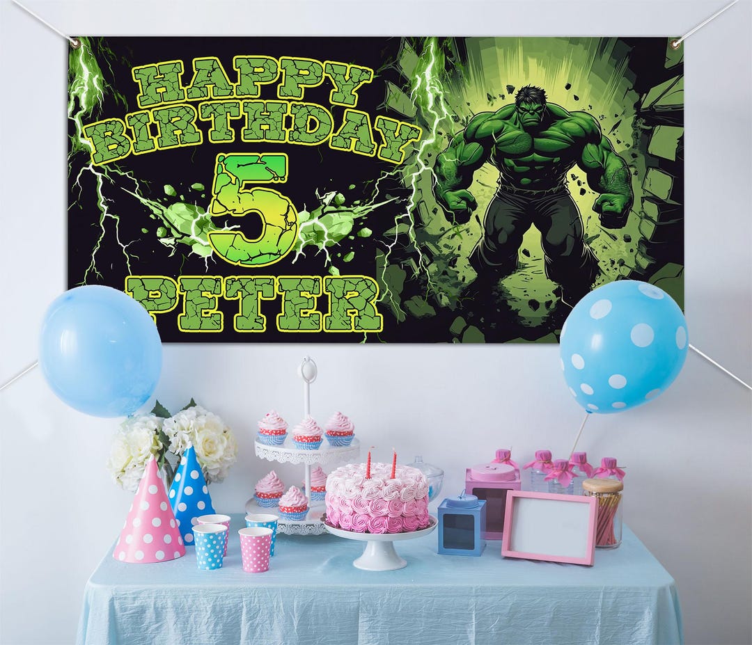 Personalized Hulk Birthday Banner, Custom Superhero Backdrop, Hulk ...