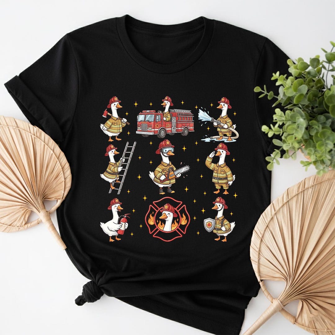 Funny Firefighter Goose Shirt, Fire Rescue Duck Tee, Cute Fireman Goose ...