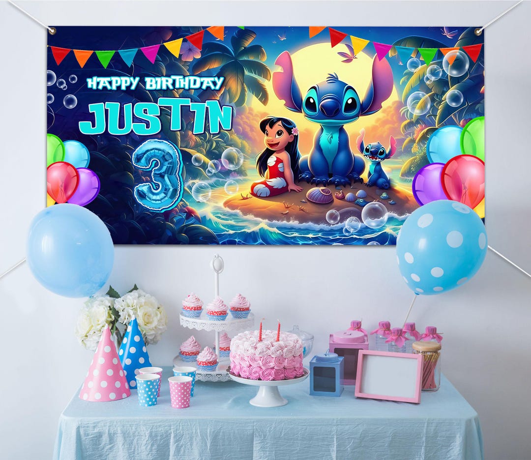 Custom Disney Stitch Birthday Banner, Lilo & Stitch Party Backdrop ...