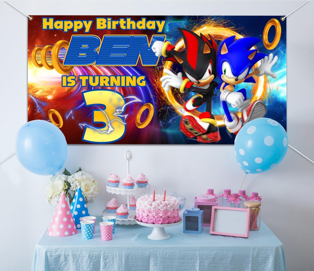 Sonic Birthday Party Backdrop, Sonic the Hedgehog Banner, Custom Sonic ...