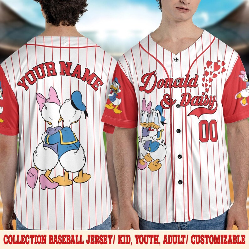 Custom Donald and Daisy Duck Baseball Jersey, Disney Donald Duck Jersey ...