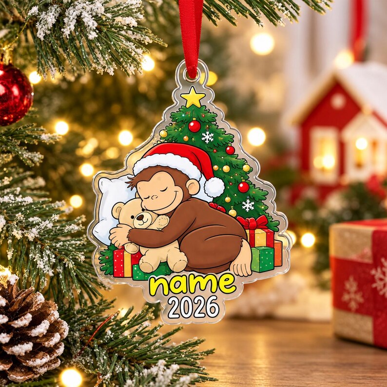 Curious George Christmas Ornament, Personalized Name 2026 Ornament ...