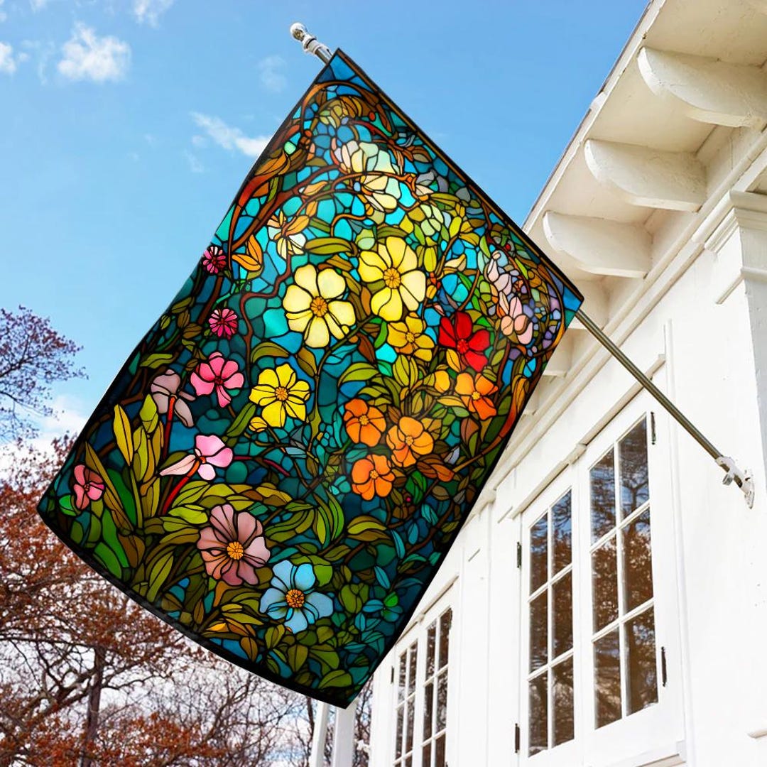 Wildflower Stained Glass Flag, Wildflower Window Hanging Decor, Florist ...