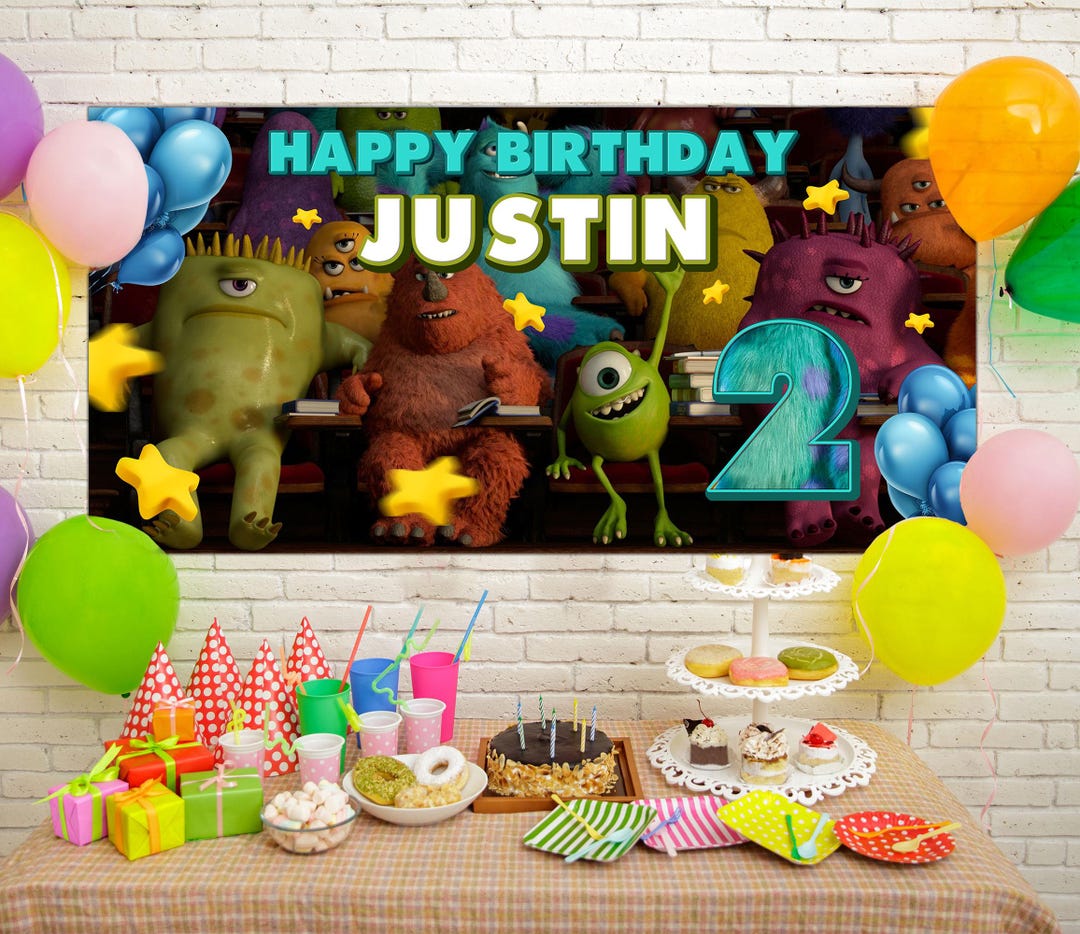 Custom Monster Inc Birthday Backdrop, Personalized Banner for Kids ...
