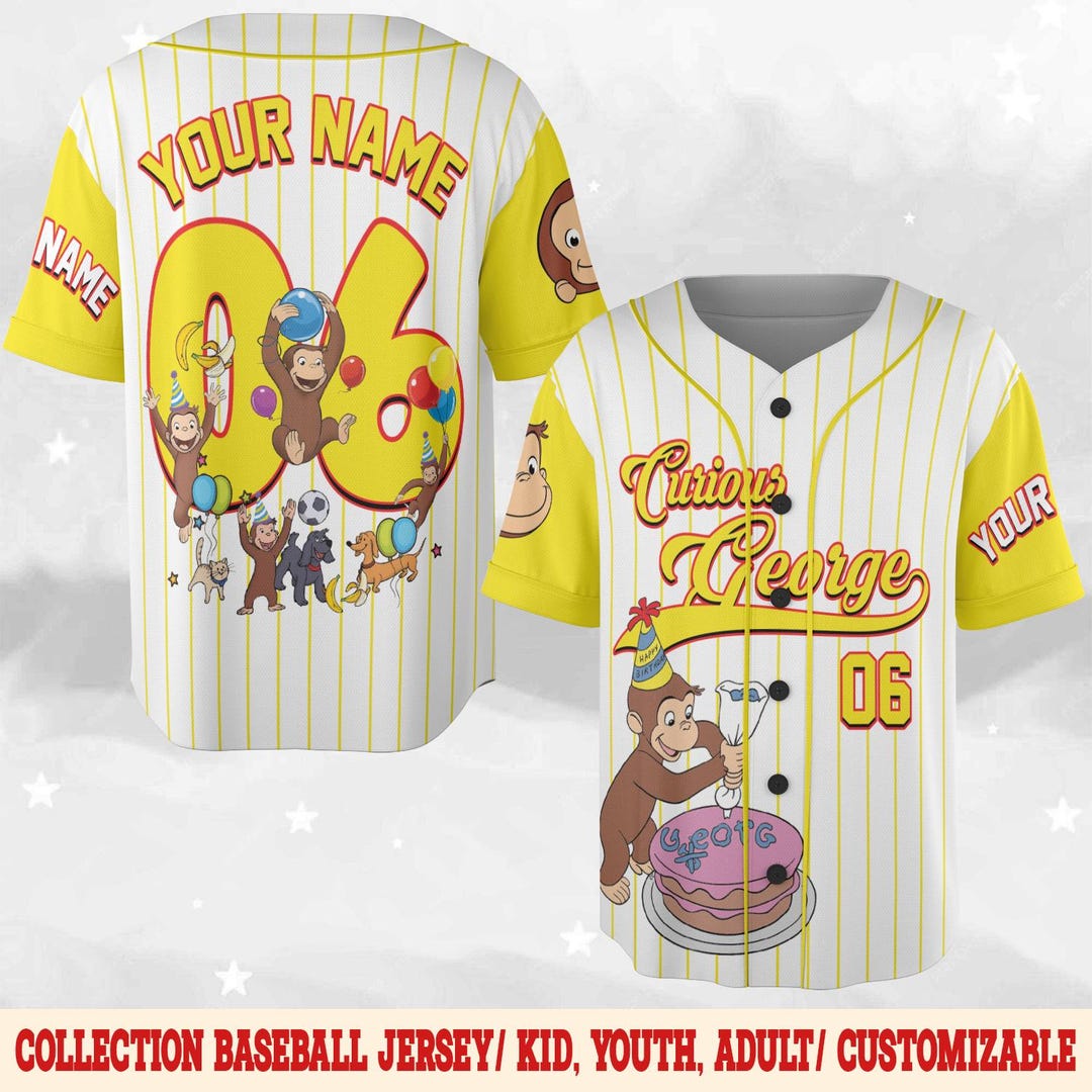 Curious George Birthday Baseball Jersey/curious George Baseball Shirt ...