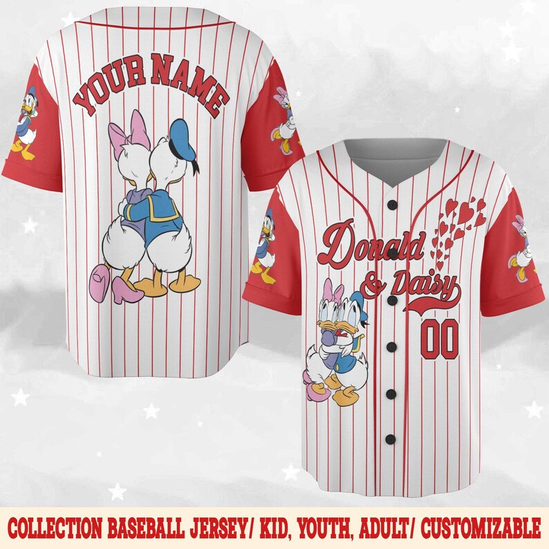 Custom Donald and Daisy Duck Baseball Jersey, Disney Donald Duck Jersey ...