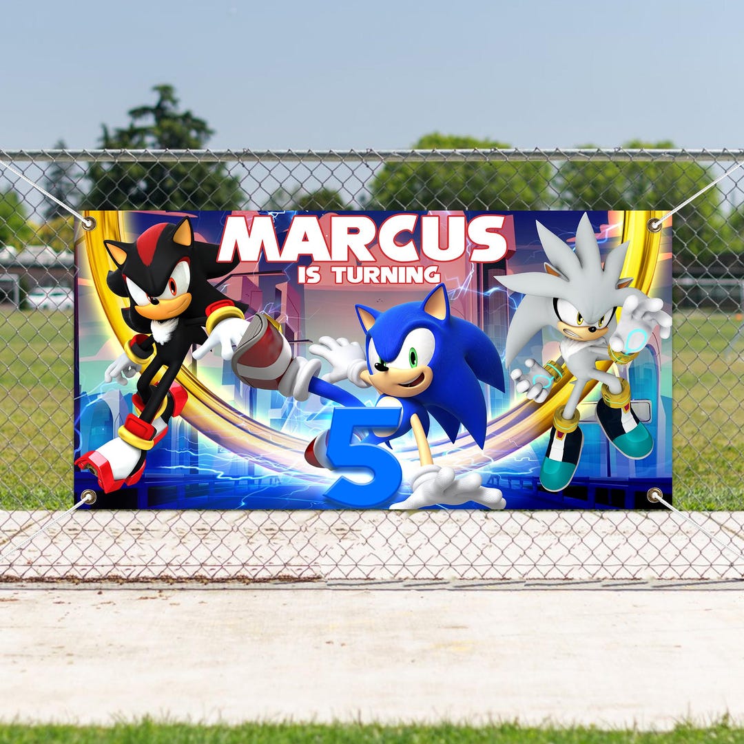 Sonic Birthday Party Backdrop/sonic Hedgehog 3 Birthday Banner/custom ...