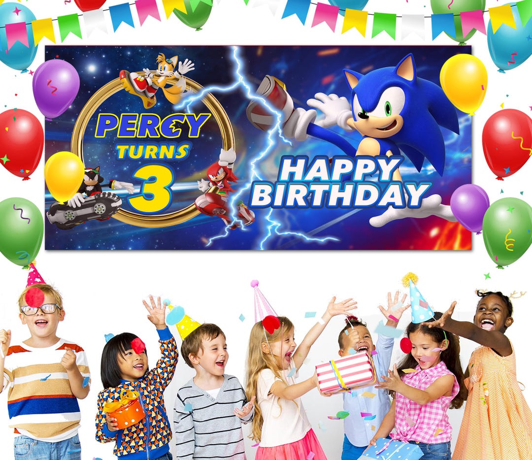 Sonic Birthday Party Backdrop/sonic Hedgehog 3 Birthday Banner/custom ...