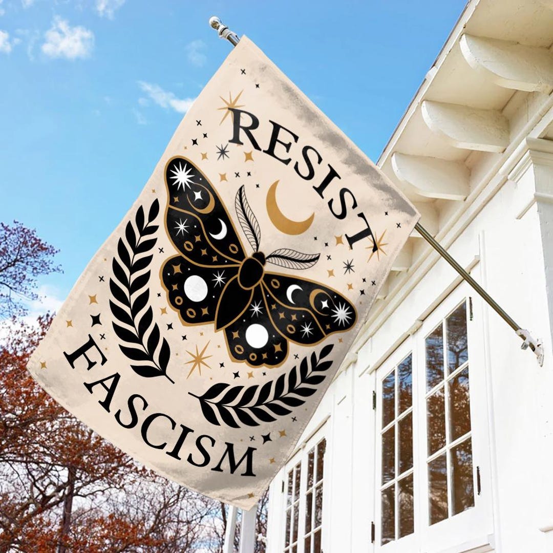 Retro Butterfly Resist Fascism Garden Flag, Progressive Liberal Garden ...