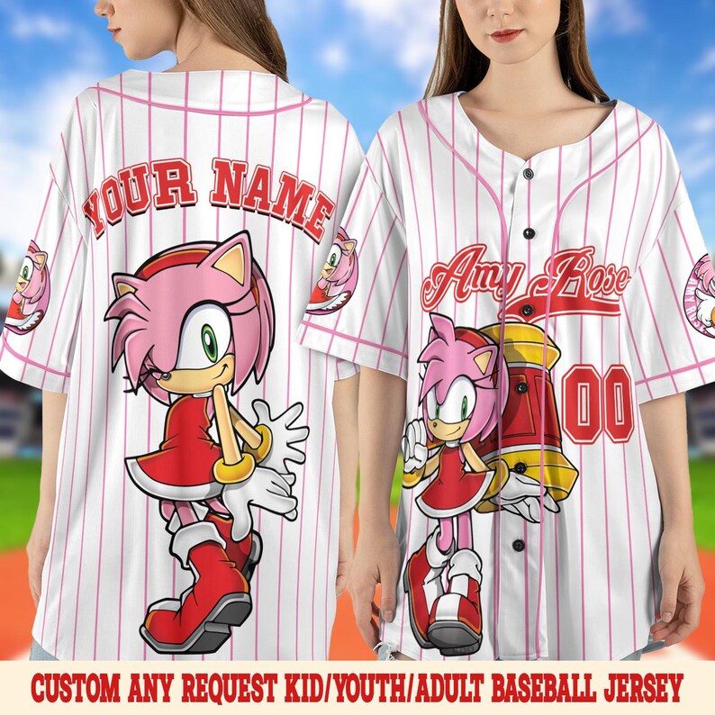 Personalized Amy Rose the Hedgehog Baseball Jersey, Personalized Sonic ...