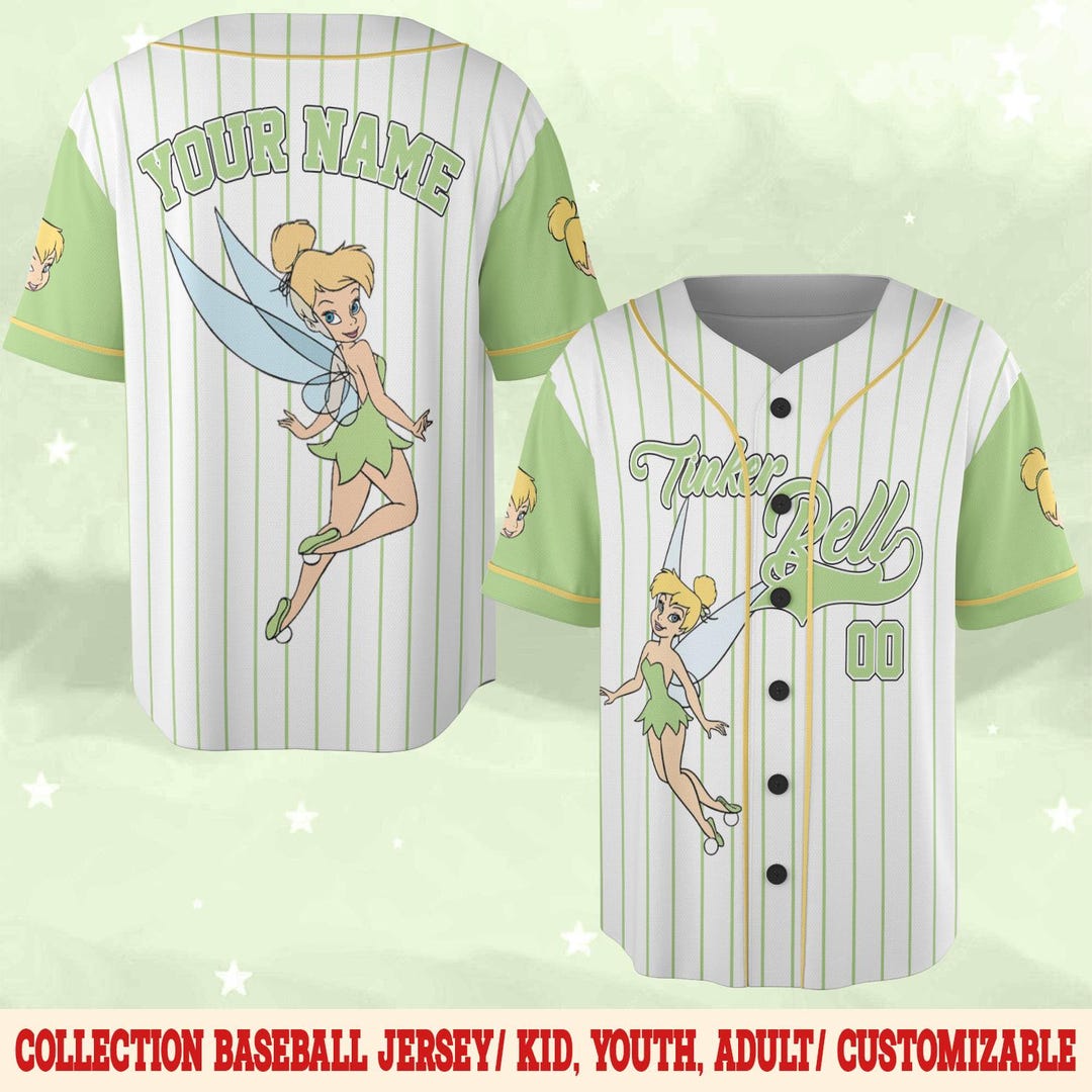 Personalize Disney Tinker Bell Baseball Jersey, Custom Kid Youth Adult ...