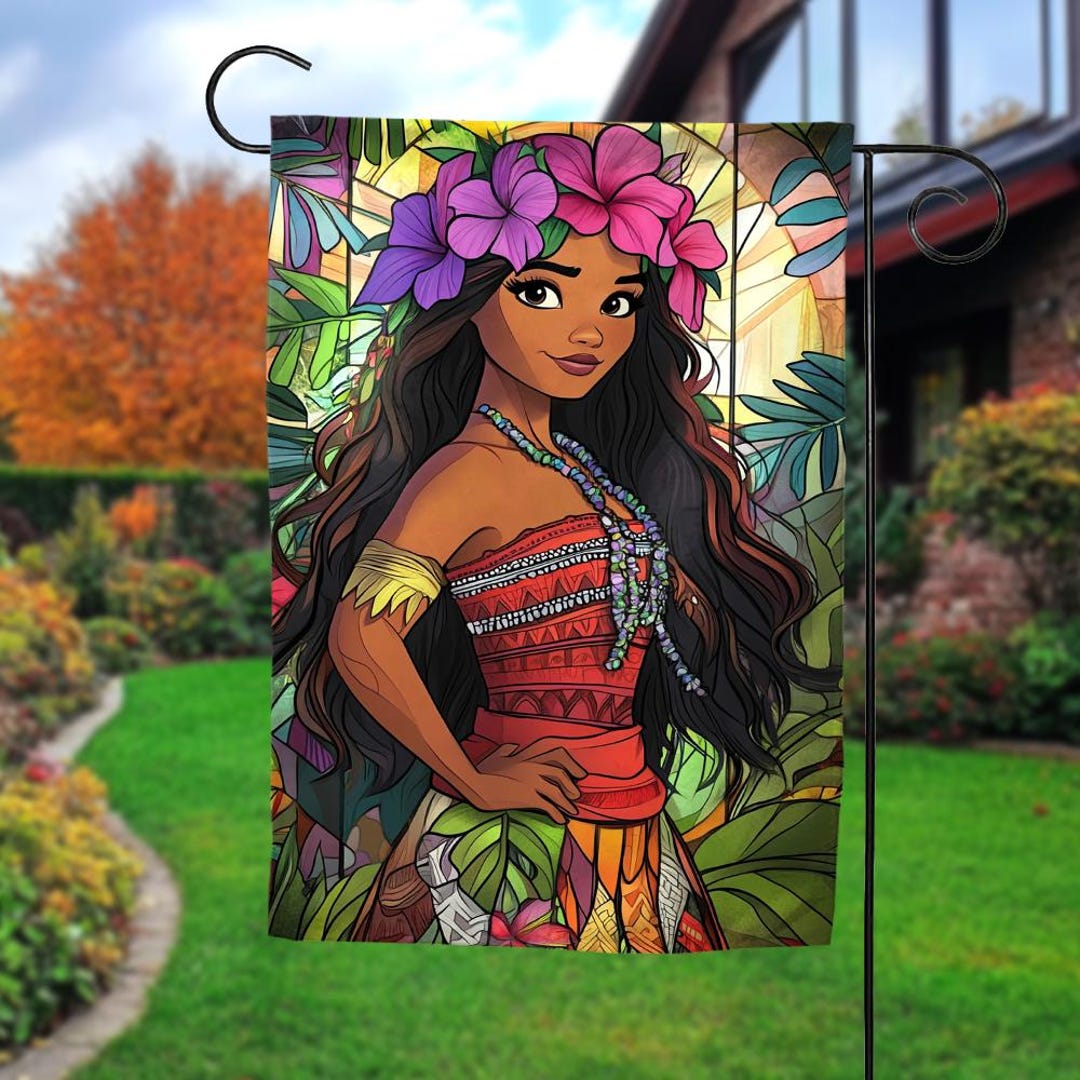 Princess Moana Stained Glass Flag, Disney Moana Flag, Window Hangings ...