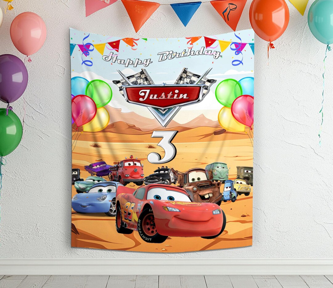 Custom Disney Cars Birthday Backdrop, Cars Party Banner, Personalized ...