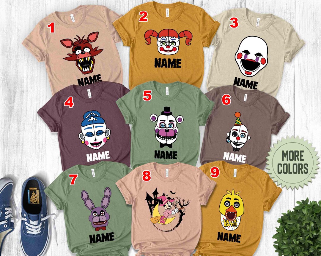 Five Nights at Freddy Inc Characters Group Shirt, FNAF Halloween Group ...