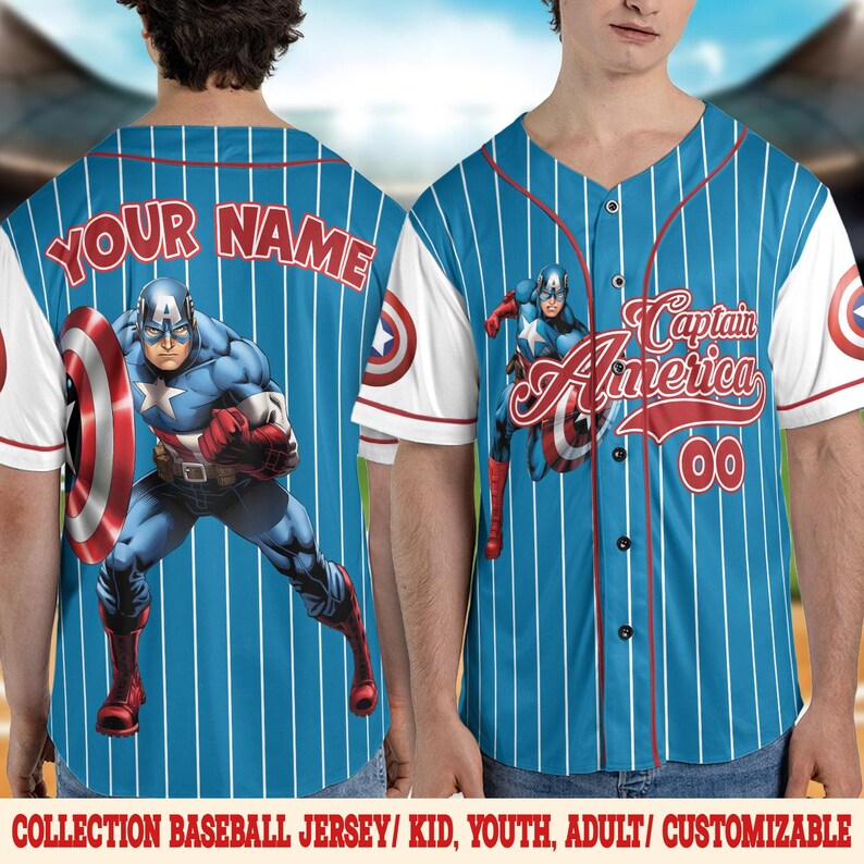 Personalized Marvel Captain America Baseball Jersey, Superheroes ...