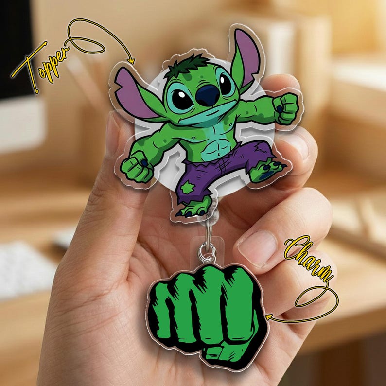 Disney Stitch Superhero Badge Reel, Stitch Avenger, Hulk Spiderman ...