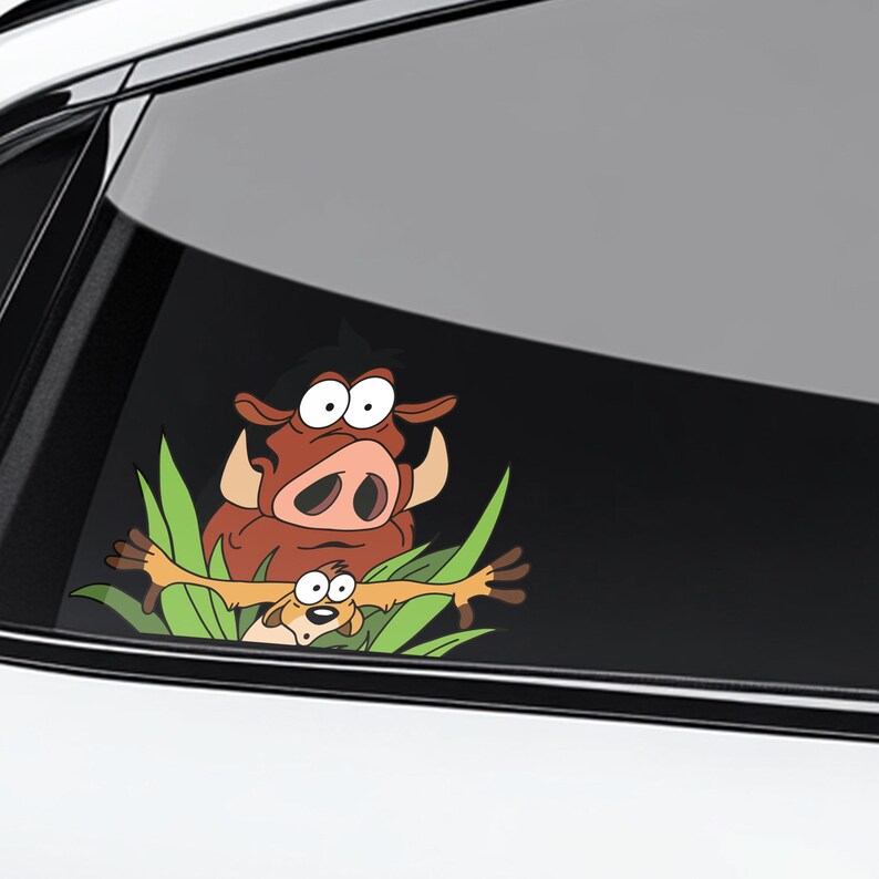 Timon and Pumba Peekaboo Sticker, Funny Lion Kings Peeking Car Window ...
