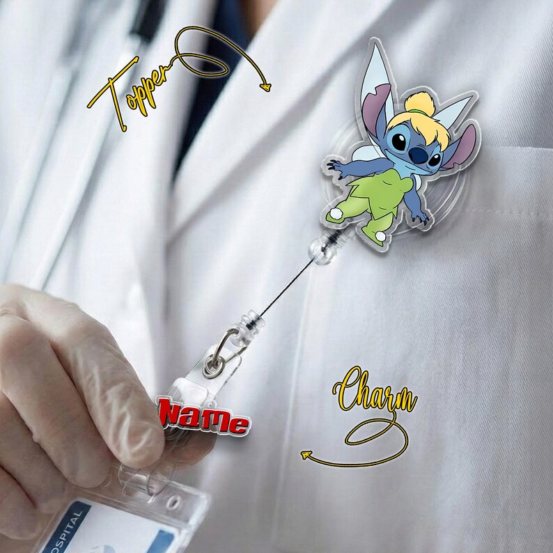 Disney Nurse Funny Stitch Badge Reel, Tinkerbell Retractable ID Badge ...