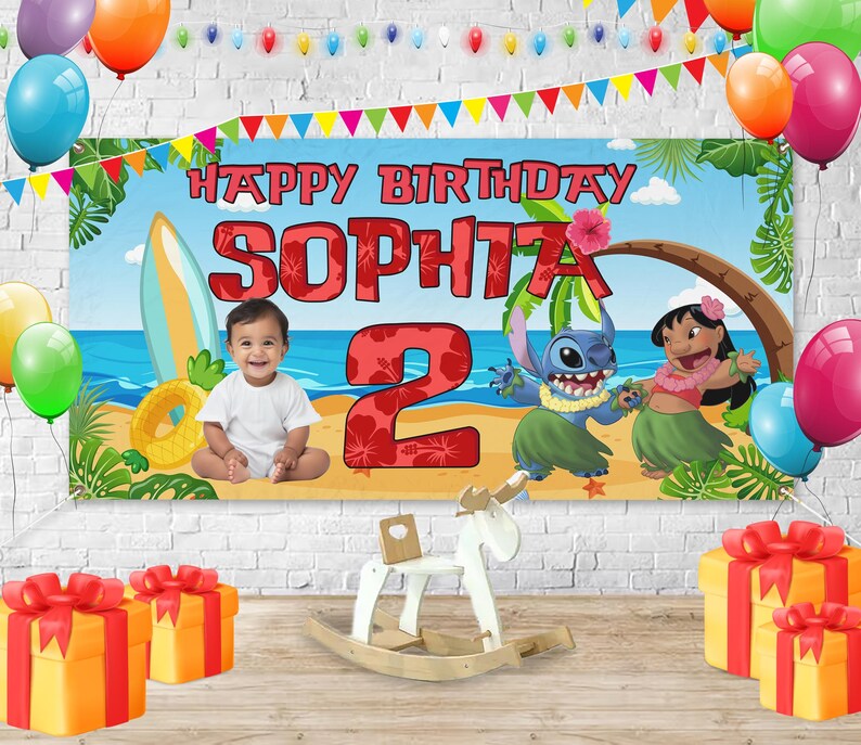 Custom Baby Photo With Lilo & Stitch Birthday Backdrop,personalized ...