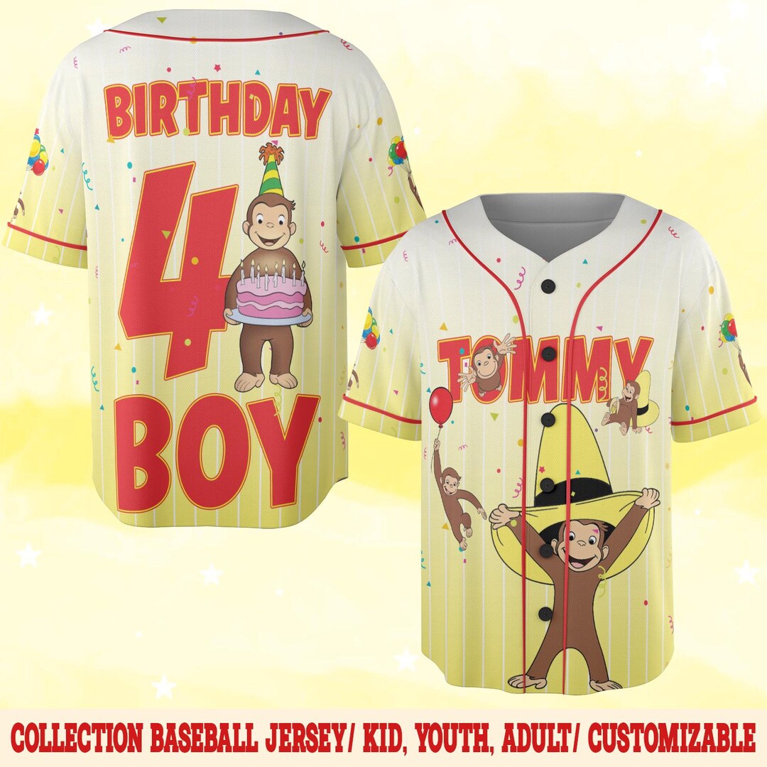 Curious George Birthday Baseball Jersey, Curious George Baseball Shirt ...