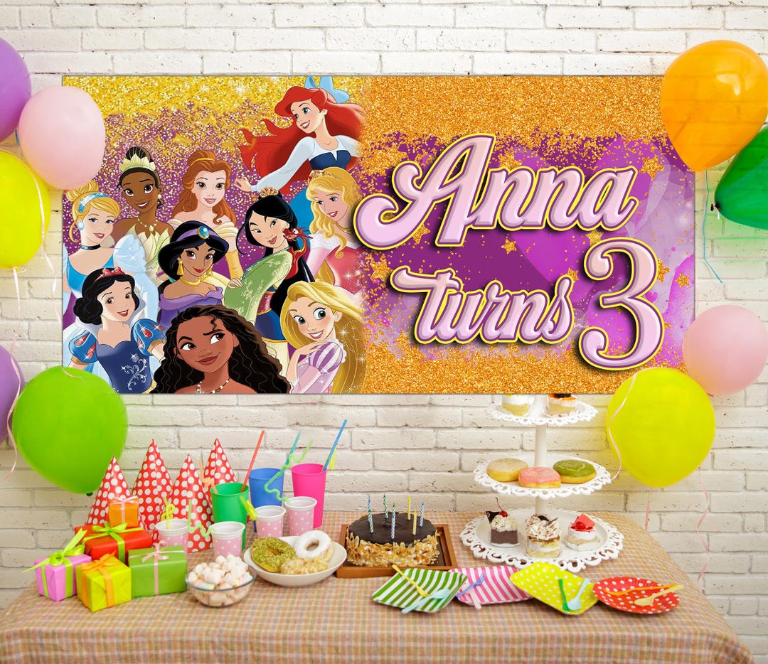 All Disney Princess Customized Birthday Backdrop, Personalized Party ...