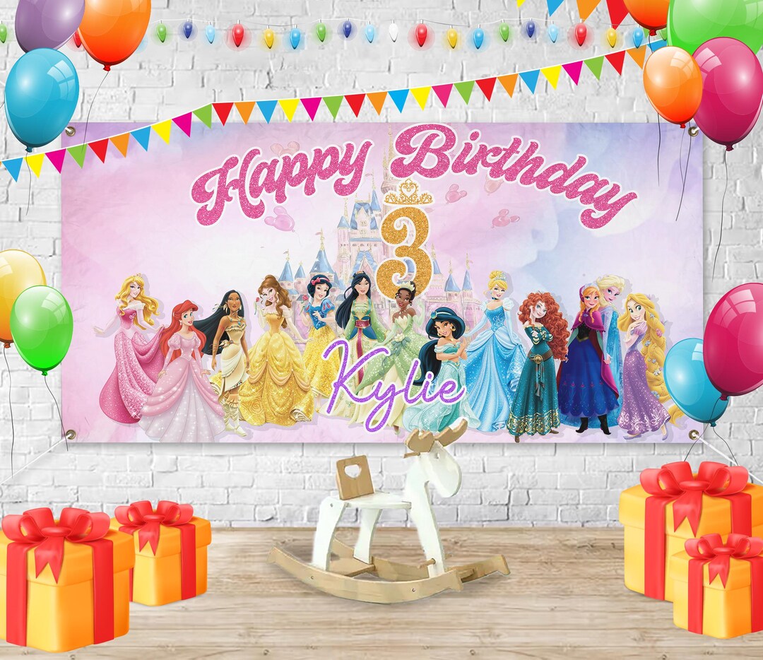 Customized Princess Birthday Backdrop, Disney Princess Backdrop ...