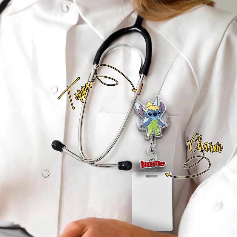 Disney Nurse Funny Stitch Badge Reel, Tinkerbell Retractable ID Badge ...