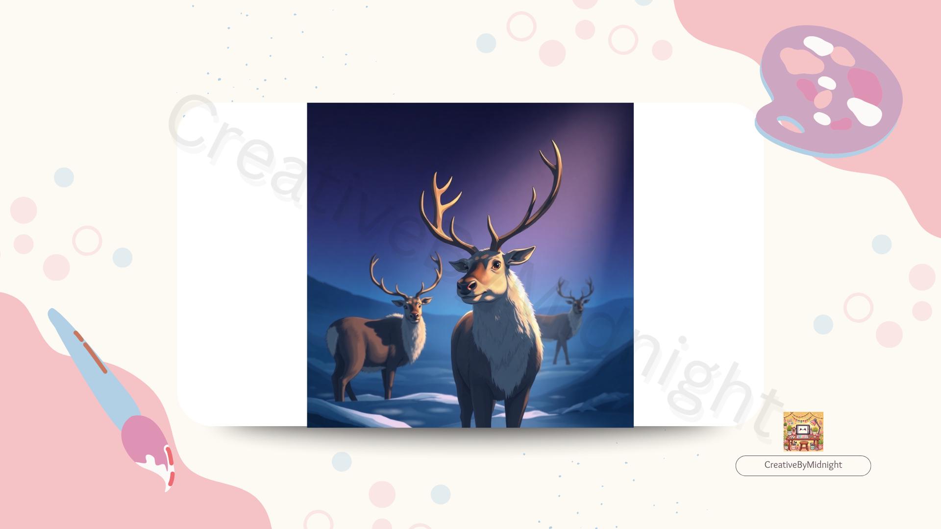 Reindeer Digital Art Set 5 Christmas-inspired Illustrations instant ...