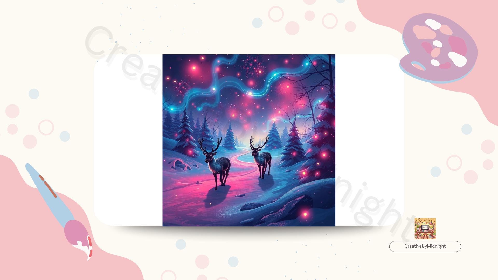 Reindeer Digital Art Set 5 Christmas-inspired Illustrations instant ...
