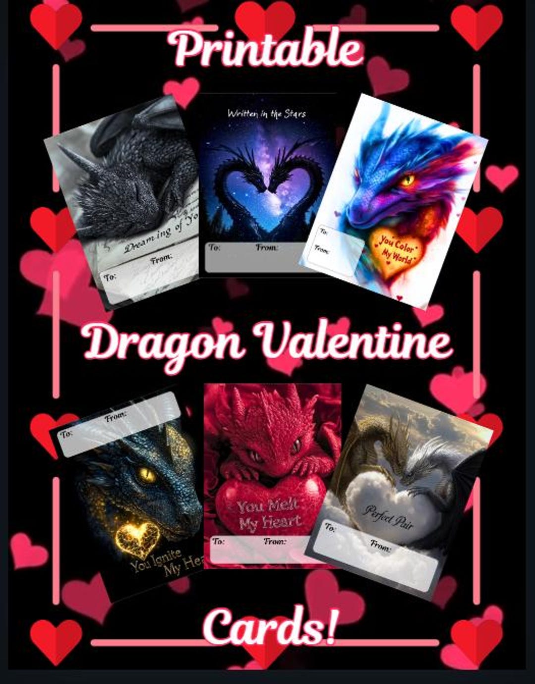 Printable Dragon Valentine’s Day Cards – Cute Fantasy Classroom ...