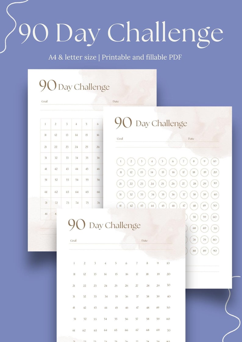 90-day Challenge, Printable Goal Tracker, Fitness Tracker, Progress ...