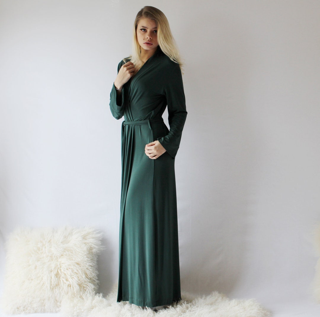 Bamboo Knit Robe: Long Boudoir Lingerie, Handmade Sleepwear, Medium - Etsy