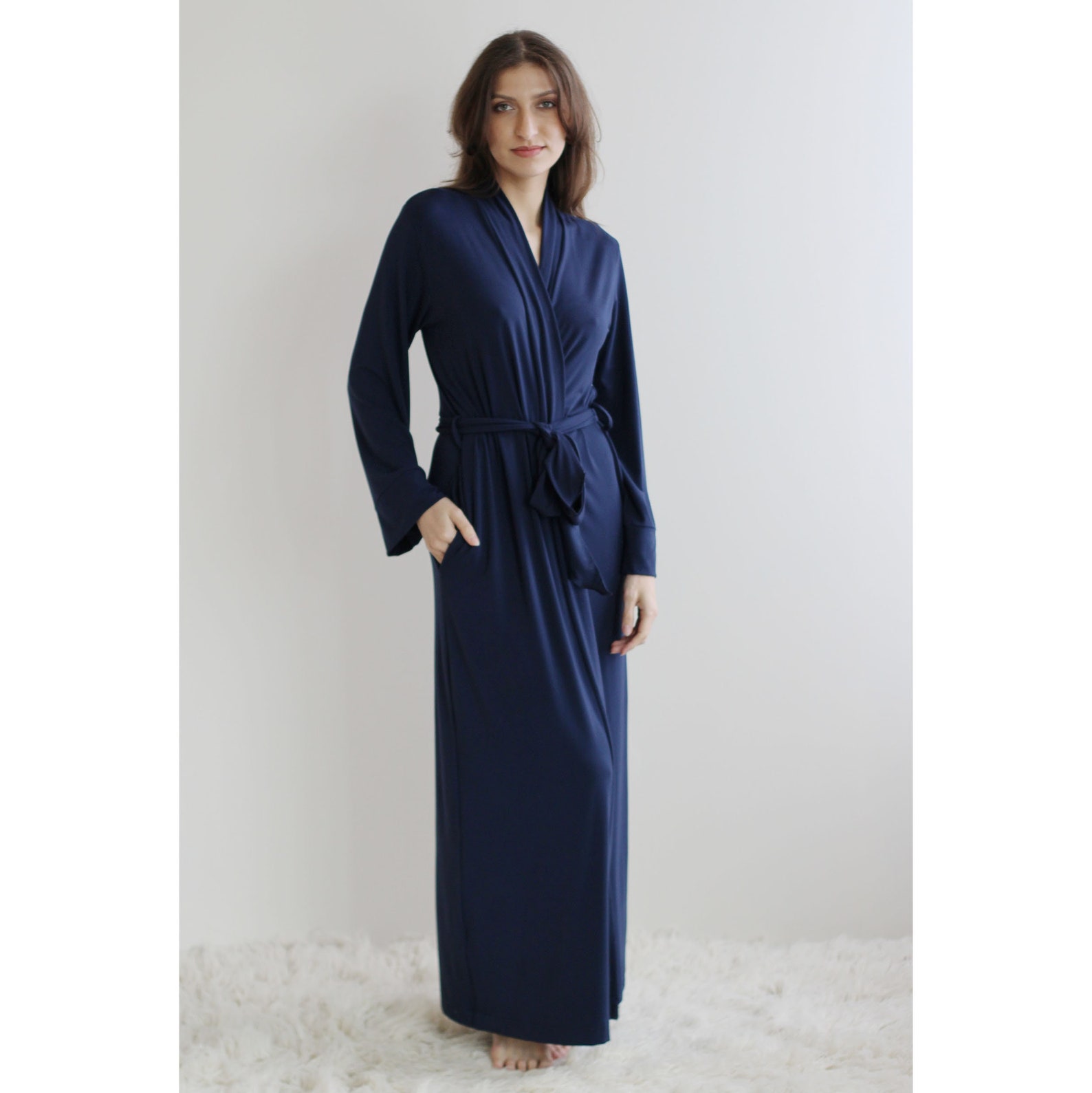Full Length Robe With Pockets in Bamboo Jersey Long Robe With - Etsy