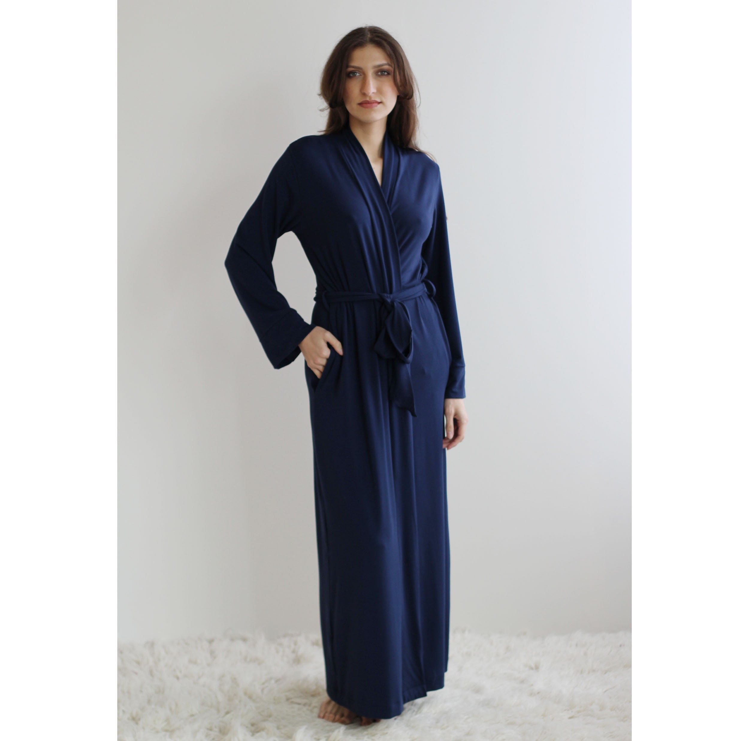 Full Length Robe With Pockets in Bamboo Jersey Long Robe With - Etsy