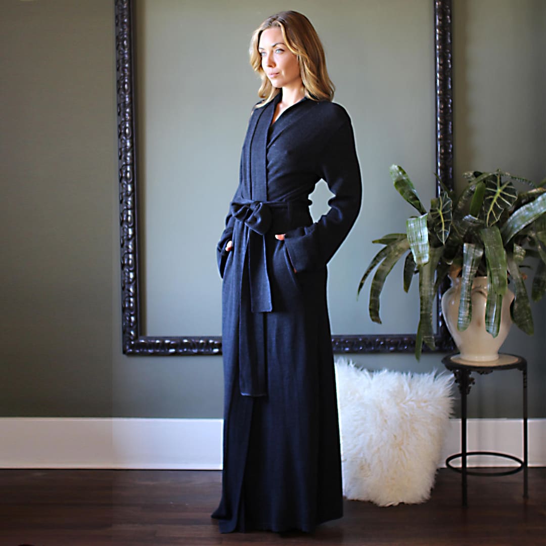 Merino Wool Robe: Long Knit Robe With Pockets, Handmade USA, Made to ...