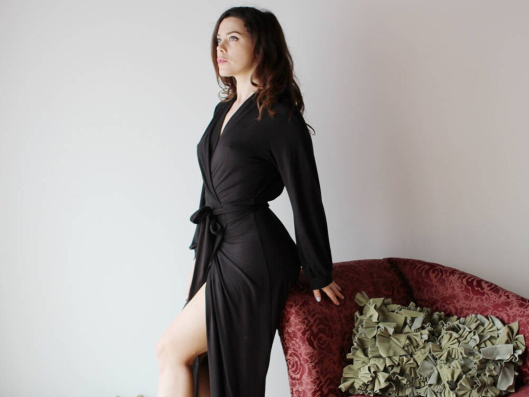 Bamboo Robe With Bishop Sleeves, Long Robe, Boudoir Lingerie, Full ...
