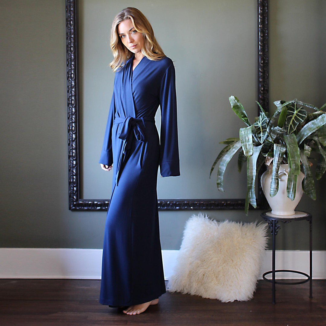 Full Length Robe With Pockets in Bamboo Jersey, Long Robe With Long ...