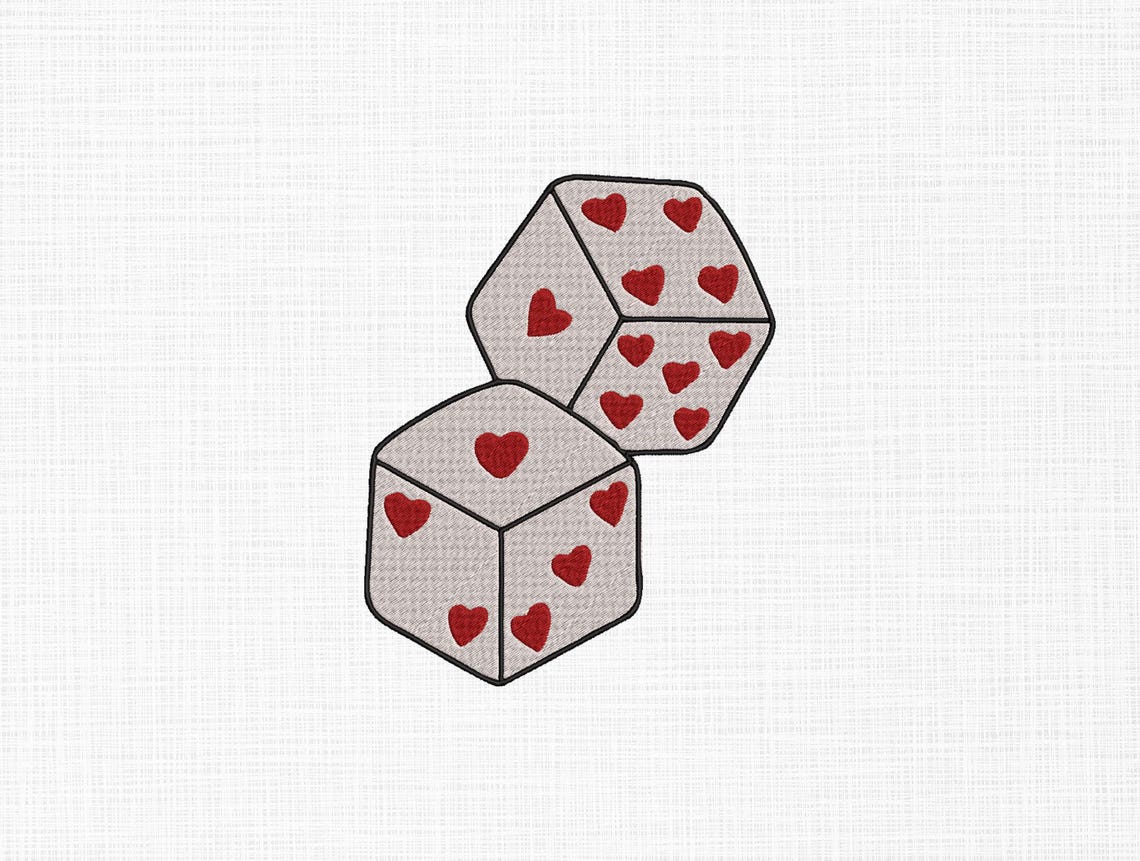 Heart Dice Embroidery Design Dice Embroidery Design Love Dice ...