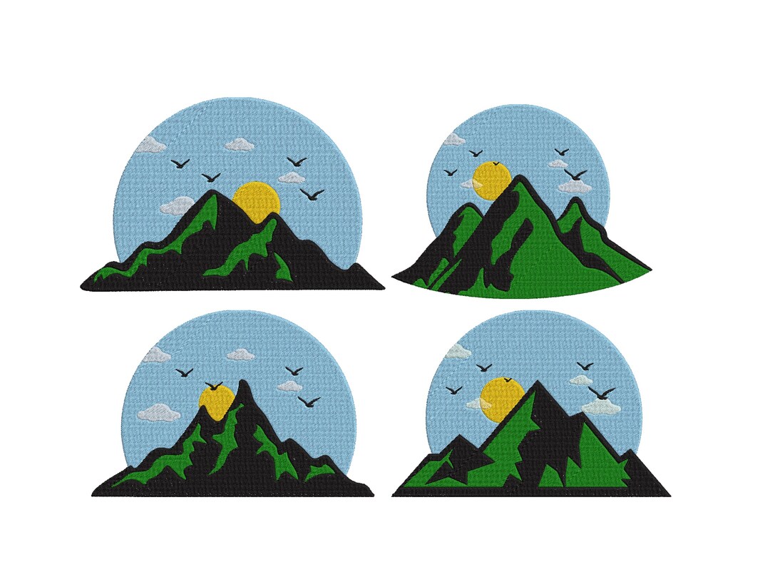 Mountain Embroidery, Sunrise With Mountain Embroidery Design, Machine ...